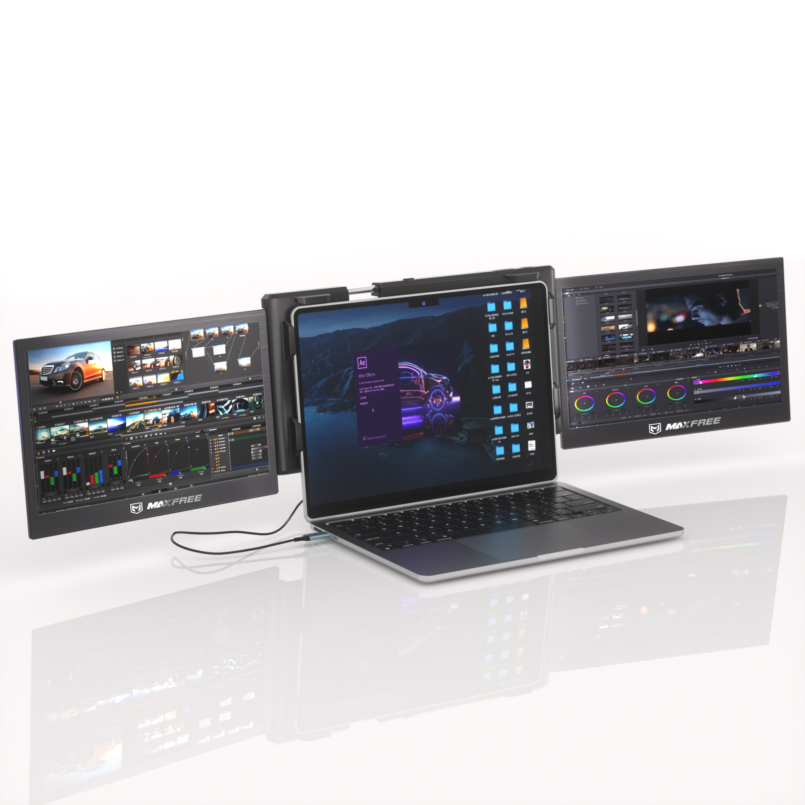 Maxfree T2 Refurbished Laptop Triple Screen Extender 13.3 inch Monitor