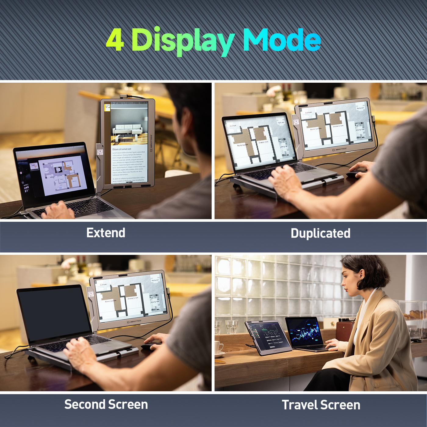 Maxfree F1 Laptop Dual Screen Extender with Stand 14 Inch